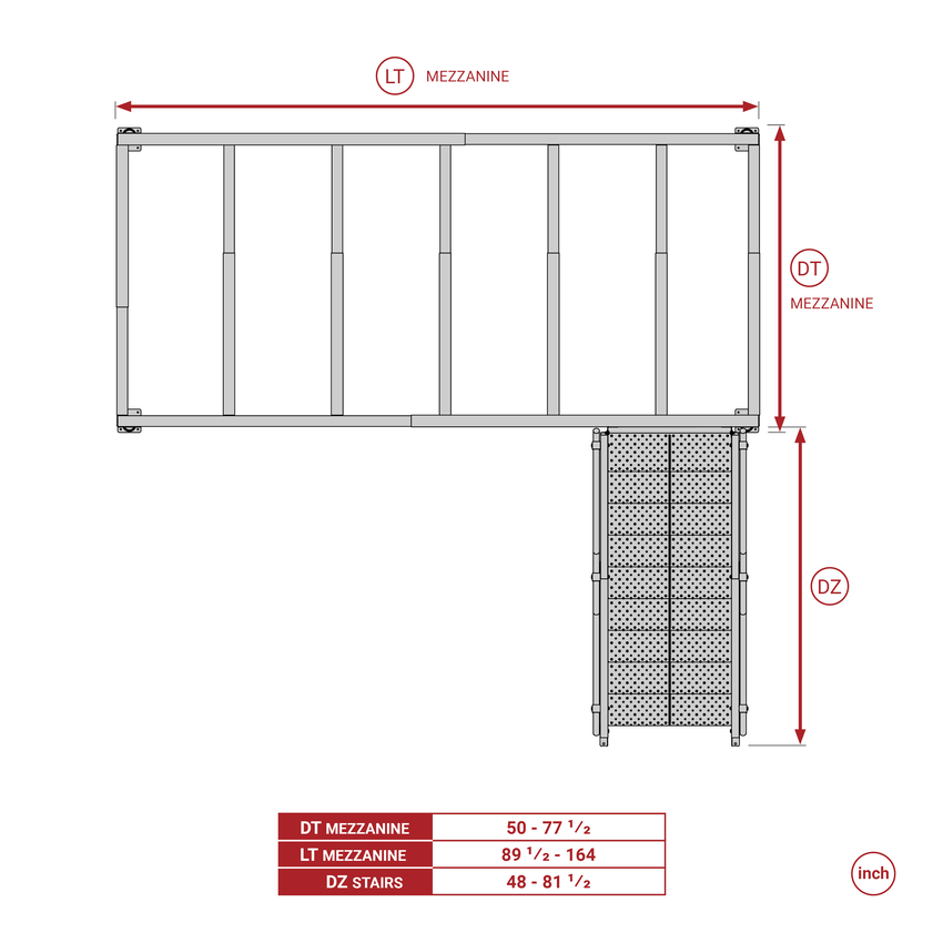 Black mezzanine TM15 with landing, straight stairs and rope railing ...